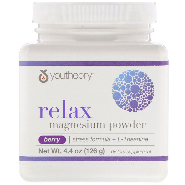 Youtheory, Relax, Magnesium Powder, Stress Formula + L-Theanine, Berry ...