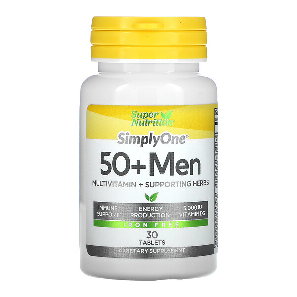 Super Nutrition, SimplyOne, 50+ Men, Multivitamin + Supporting Herbs ...