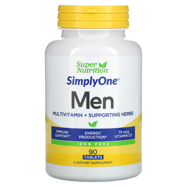 Super Nutrition, SimplyOne, Men’s Multivitamin + Supporting Herbs, Iron ...