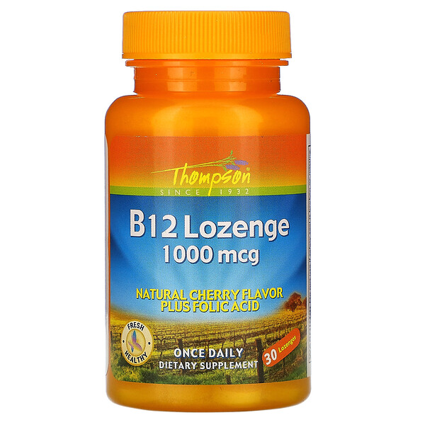 Thompson, B12 Lozenge, Natural Cherry Flavor, 1000 mcg, 30 ...
