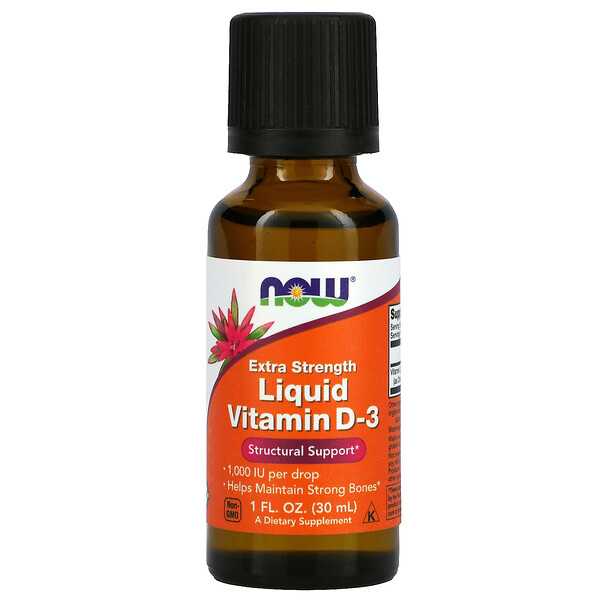 NOW Foods, Liquid Vitamin D-3, Extra Strength, 1,000 IU, 1 fl oz (30 ml ...