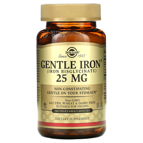 Solgar, Gentle Iron, 25 mg, 180 Vegetable CapsulesSingapore