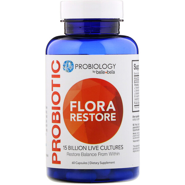 Belle+Bella, Probiology, Probiotic Flora Restore, 15 Billion CFU, 60 ...
