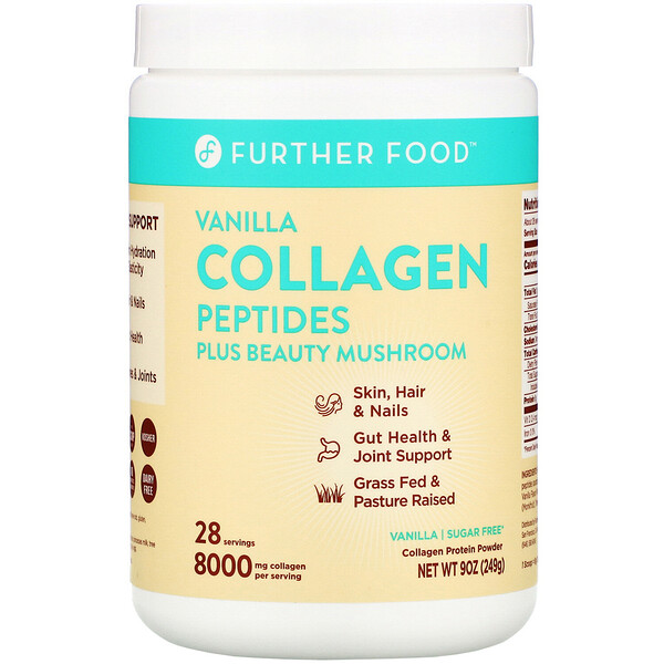 Further Food, Collagen Peptides Plus Beauty Mushroom, Vanilla, 9 oz ...