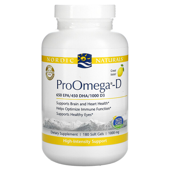 Nordic Naturals, ProOmega-D, Lemon, 1,000 mg, 180 Soft GelsSingapore