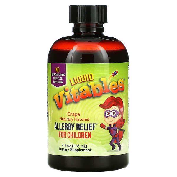 Vitables, Liquid Allergy Relief for Children, No Alcohol, Grape Flavor ...